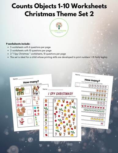 Christmas theme -Counts objects worksheets- Set 2 | TPT
