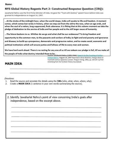 NYS Global History Regents: CRQ- Gandhi/India (Primary Sources!)