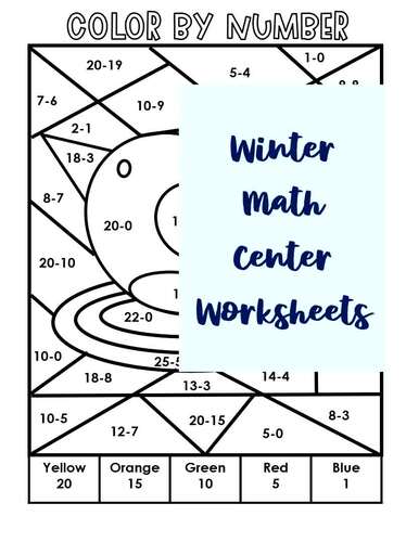 Color by Code Winter Fun Activity Packet - Fun Worksheets Busy Work