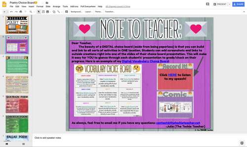 DIGITAL POETRY CHOICE BOARD FOR GOOGLE SLIDES™ by The Techie Teacher