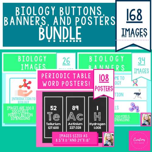 Biology Buttons, Banners, and Posters Bundle - 168 Images | TPT