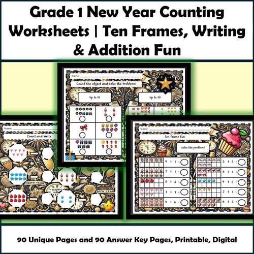 Grade 1 New Year Math Addition Counting Ten Frame Within 20 | TPT