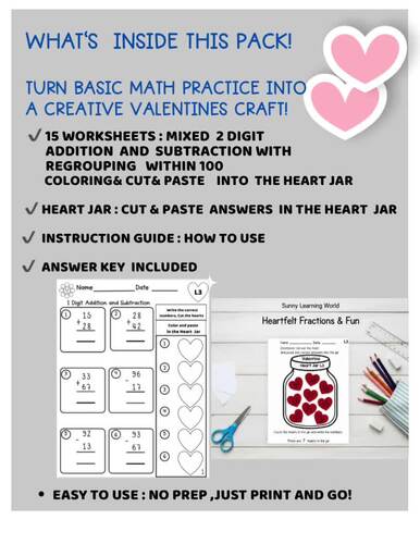 Valentines Math Craftivity | 2-Digit Addition and Subtraction Heart Jar ...