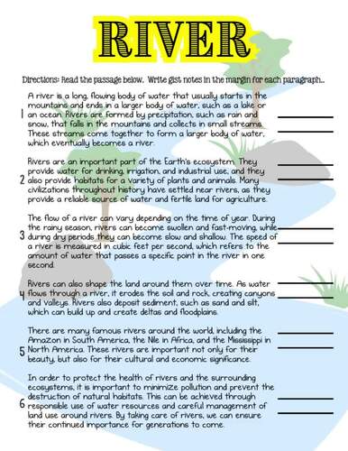 Landforms RIVERS Geography Multi Level Close Reading Passage Short Response