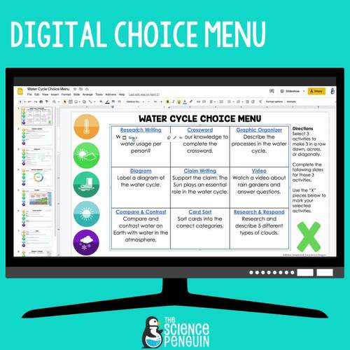 Water Cycle Digital Choice Menu Board | Science Enrichment | 4th Grade ...