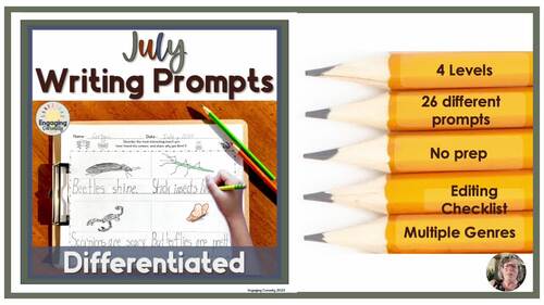 Differentiated July & Summer Writing Paper with Drawing Box K, 1st ...