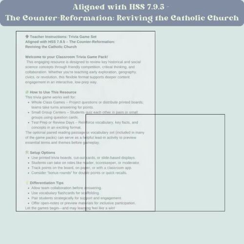 Counter-Reformation and Catholic Revival Trivia Game — HSS 7.9.5