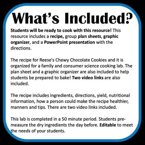 Reese's Chewy Chocolate Cookie Recipe, Plan Sheet, and PPT Directions
