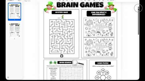 St. Patricks Day Math Worksheets No Prep Brain Games Fun Puzzles Middle ...