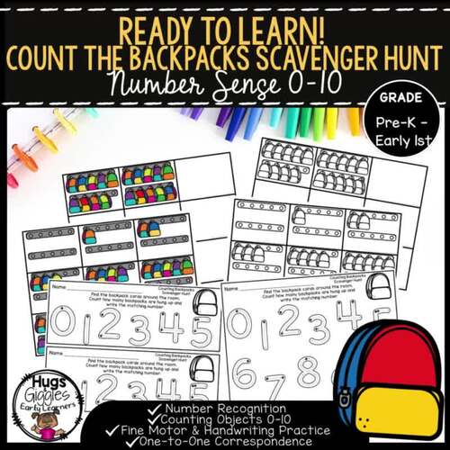 Ready to Learn! Count the Backpacks Scavenger Hunt | 0–10 Number Sense ...