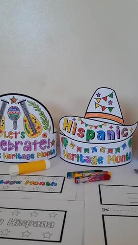 Hispanic Heritage Month Crown Hat Headbands Craft in English and Spanish