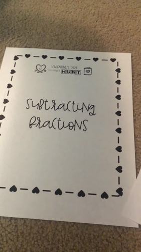 Valentine's Day Scavenger Hunt Subtracting Fractions by MyClassyAdventures
