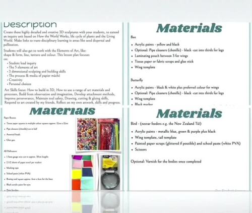 Sculpture Art lesson plan for birds, bees and butterfly POLLINATORS 2nd ...