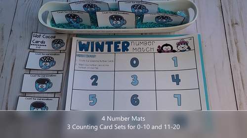 Winter Number Matching, Winter Count the Room, Counting to 20 Task Cards