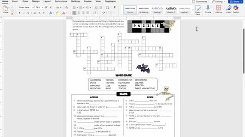 Converting Fractions, Decimals, Percents Worksheet | Halloween Review ...