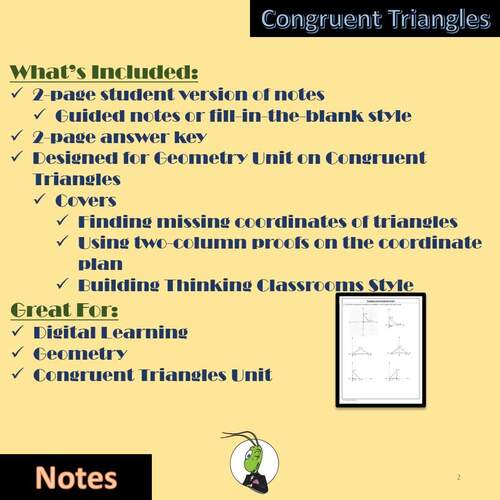 Coordinate Proofs Triangles Geometry Guided Notes Congruent Triangles Unit