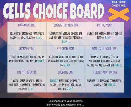 Cell Organelles and Processes Digital Choice Board by Science Lessons ...