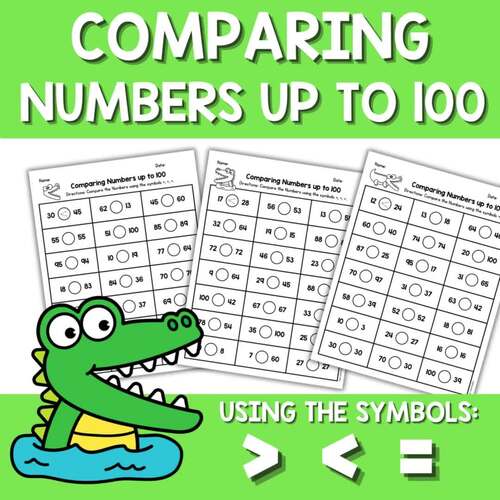 Comparing Numbers to 100 Greater less than, equal to symbols Worksheets