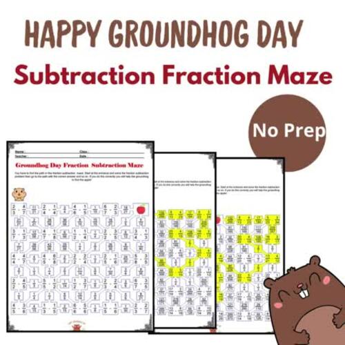 Groundhog Day Fraction Subtraction Maze Unlike Denominators Math ...