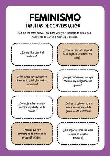 FEMINISM CONVERSATION CARDS IN SPANISH FEMINISMO CONVERSACIÓN ESPAÑOL