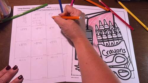 Long Division Coloring One Digit Divisor No Remainders Color by Number