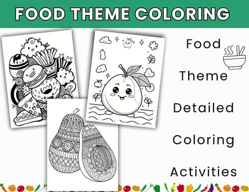 Food-Themed Detailed Coloring Pages-54 Printable Sheets | TPT