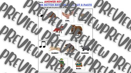 The Mitten Rhythm Sort Cut and Paste Activity w/ EASEL OPTION! NO PREP!