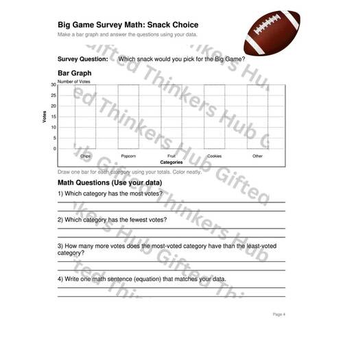 Big Football Game Math Survey | Tally Charts, Bar Graphs, Data Questions