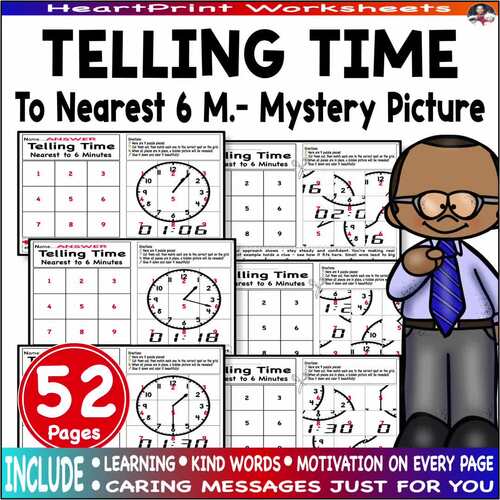 Telling Time Nearest 6 minutes – Mystery Picture No Prep Fun Activity ...