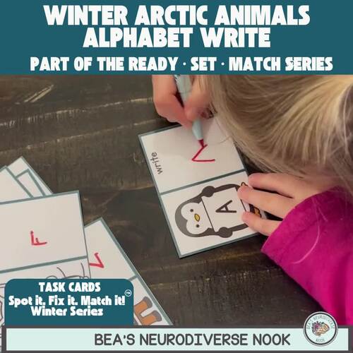 Winter Task Cards | Alphabet Write | Arctic Animal Match | SPED Autism ADHD
