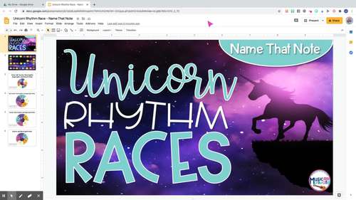 Unicorn Rhythm Races Name That Note by Music and Motivate | TPT