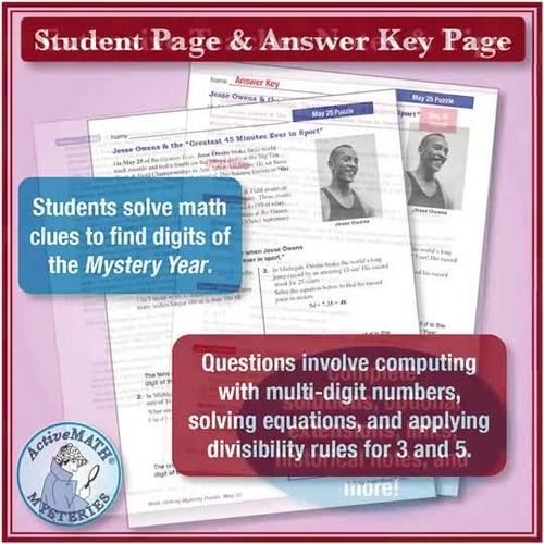 May 25 Mystery Year Puzzle: Jesse Owens Track & Field Star | Grades 6-8 ...