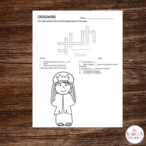 Catholic Saint Word Puzzles - No Prep Activity - St Elizabeth of Hungary