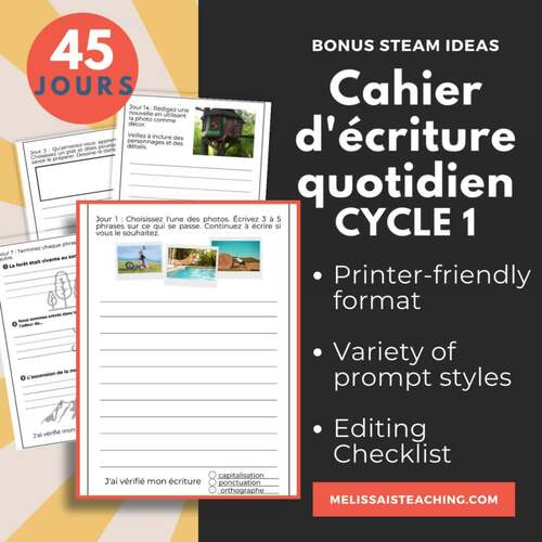 Daily French Writing Warm-Up Journal Cahier d'écriture quotidien Cycle 1