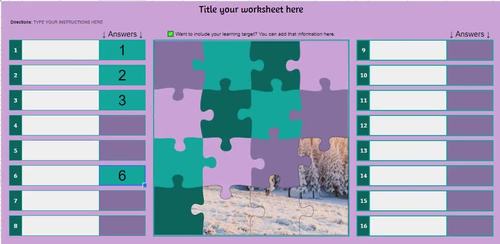 Jigsaw Puzzle Mystery Reveal - 16 Piece/Question Template WINTER COLORS