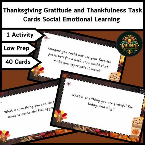Thanksgiving Gratitude and Thankfulness Task Cards Social Emotional ...