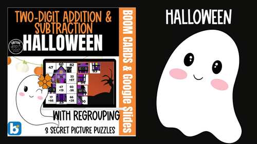 Halloween Two-Digit Addition & Subtraction WITH Regrouping Puzzles