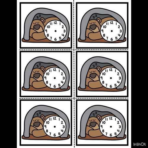 1st Grade | Telling Time Matching Cards | Hour & Half Hour | Winter Bear