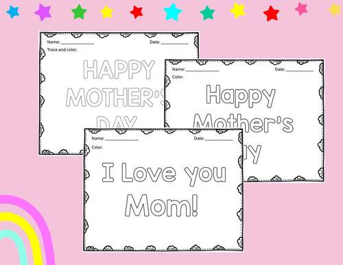 Printable Mother's Day Tracing and Coloring Pages, Editable Tracing ...