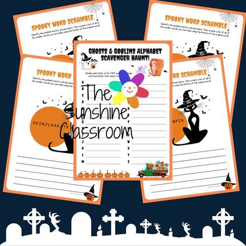 HALLOWEEN Alphabet Scavenger Hunt + Word Scramble Activities - Fast ...
