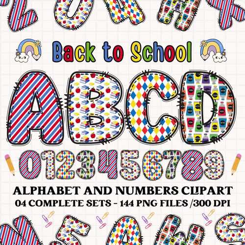 Back To School PNG Alphabet clipart, doodle letters for classroom crafts