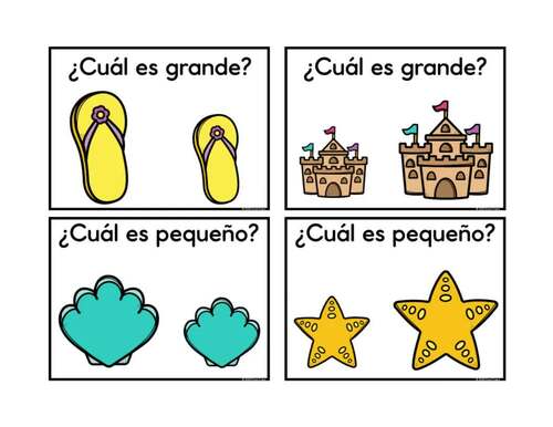 SUMMER BIG AND SMALL TASK CARDS IN SPANISH- COMPARING SIZES by sheetworm