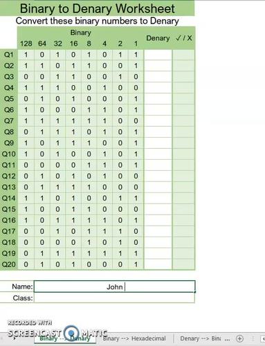 Binary and Hex Conversion Self Marking Worksheet Generator by The IT Wizard Binary and Hex Conversion Self Marking Worksheet Generator by The IT Wizard