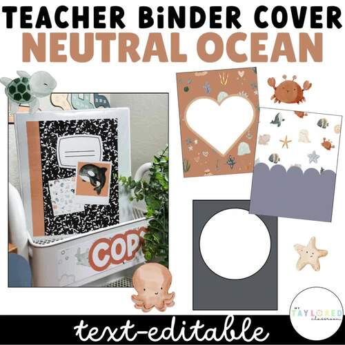 Neutral Ocean Teacher Binder Covers | Modern Ocean Classroom Decor