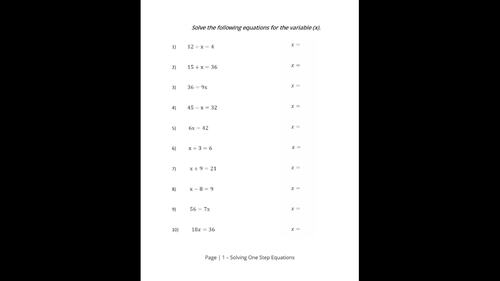 Solving One Step Equations Assignment by Algebra Beagle | TPT