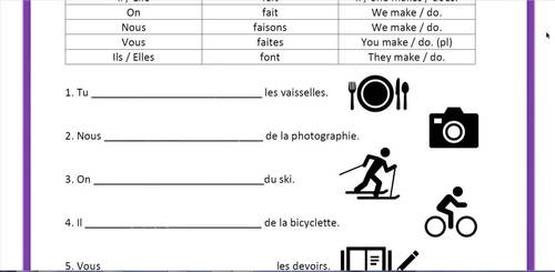 Pratiquez le verbe: faire (French Verb Practice Worksheet) | TPT