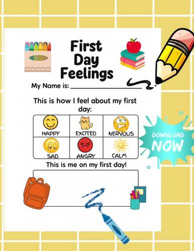 Back to School First Day Feelings Worksheet Feelings Printable PDF ...