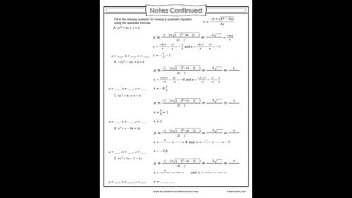 Quadratic Formula: Rational Solutions (Notes, Practice, Classwork)