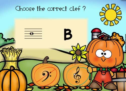 Fall - Note Reading Treble & Bass Clef in Digital Task Cards on Boom Cards™