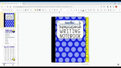 Digital Informational Writers Notebook- Distance Learning- Google Classroom